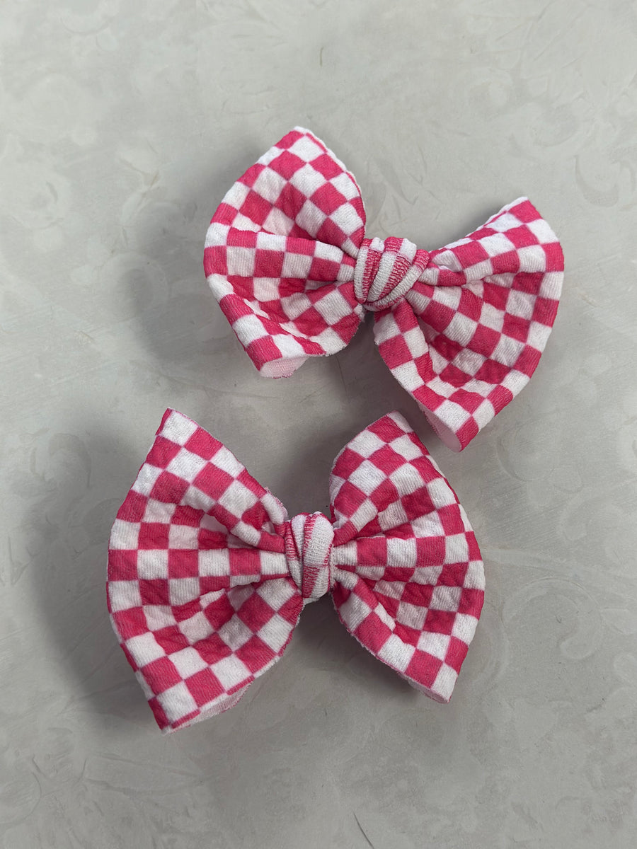 Hot Pink Checkered Bow Collection – Steel Grace